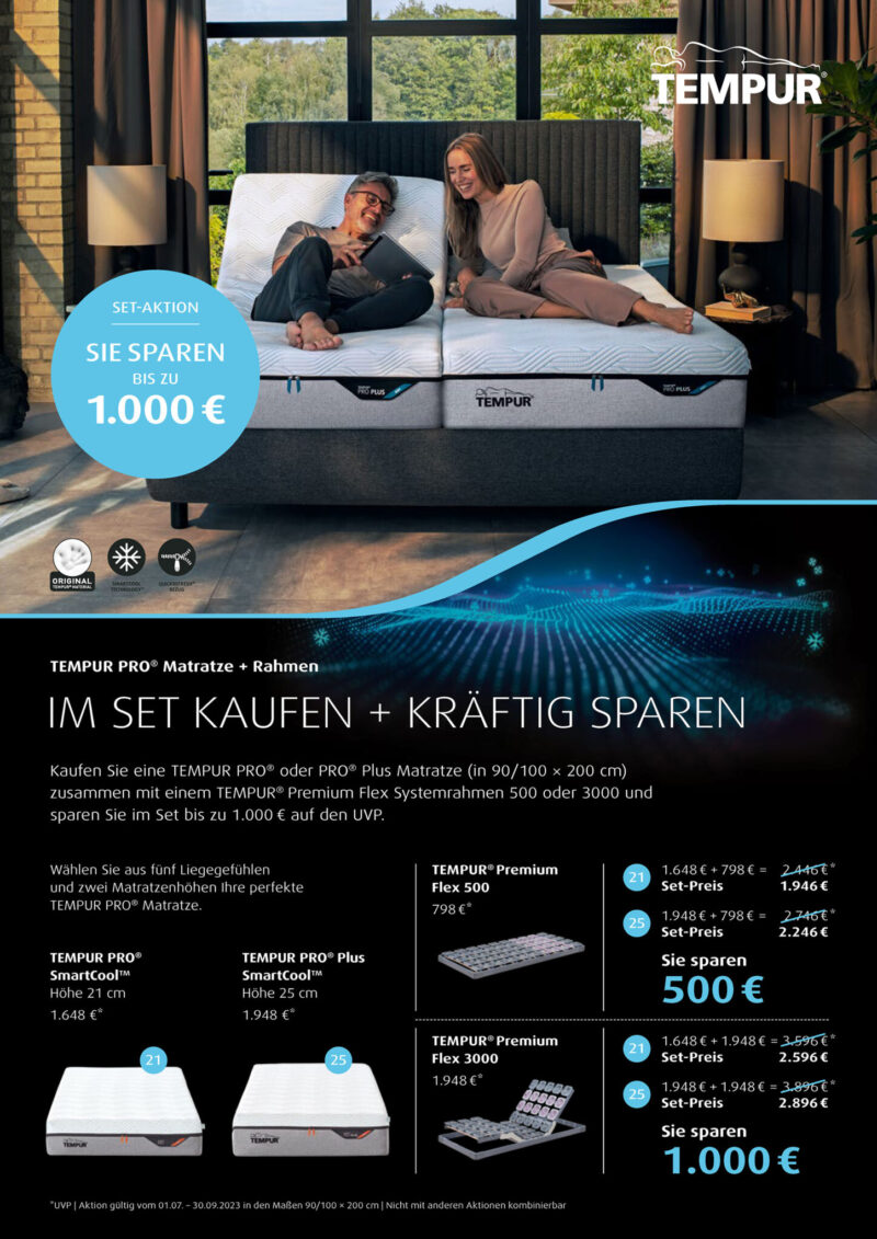 TEMPUR SET-AKTION: im Set kaufen und kräftig sparen – TEMPUR PRO Matratze + Rahmen - Betten Kraft